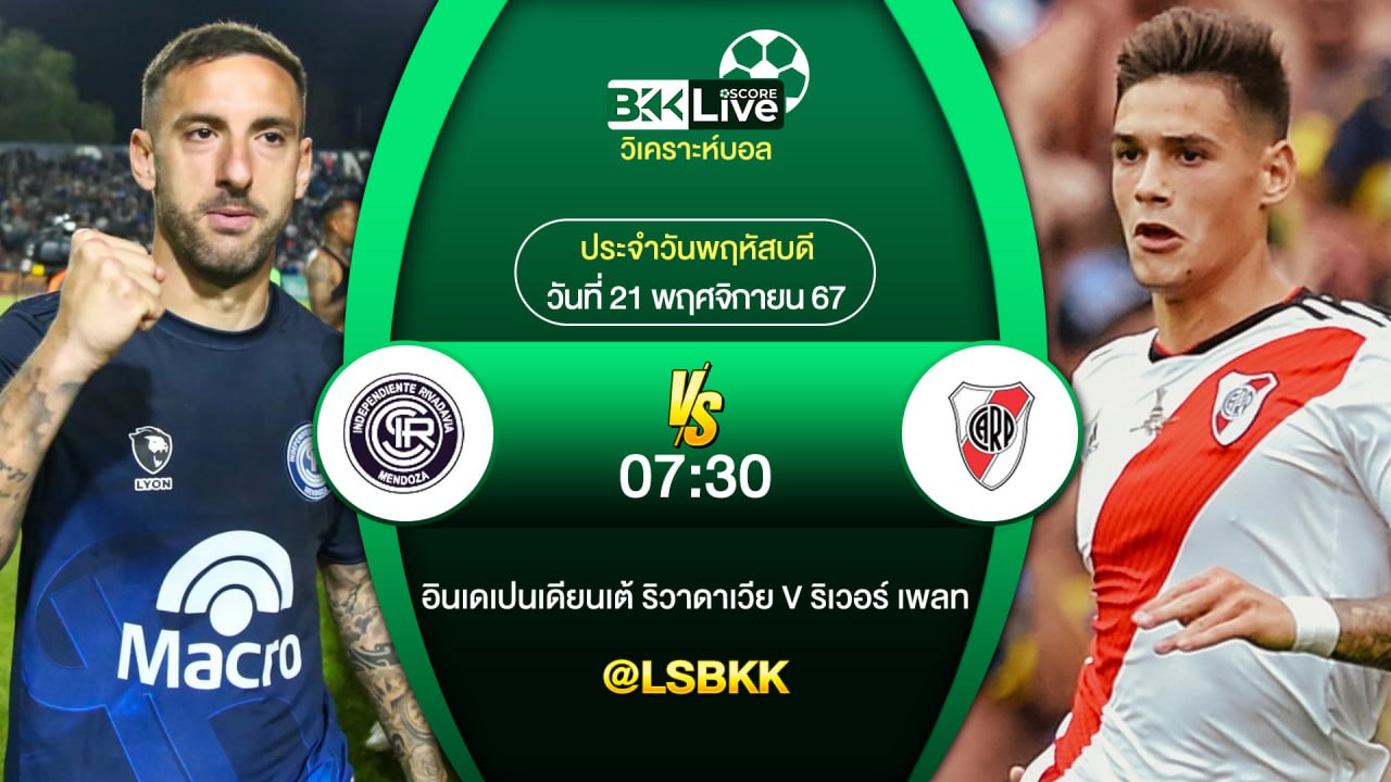 วิเคราะห์บอลอินเดเปนเดียนเต้ VS ริเวอร์ เพลท 21 พฤศจิกายน 2567 - Livescore ผลบอลสด